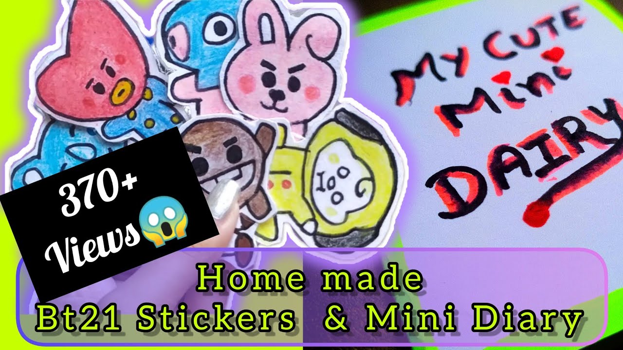 How to make BT21 stickers 🐹at home & Mini Diary with paper📓 || Craft ...