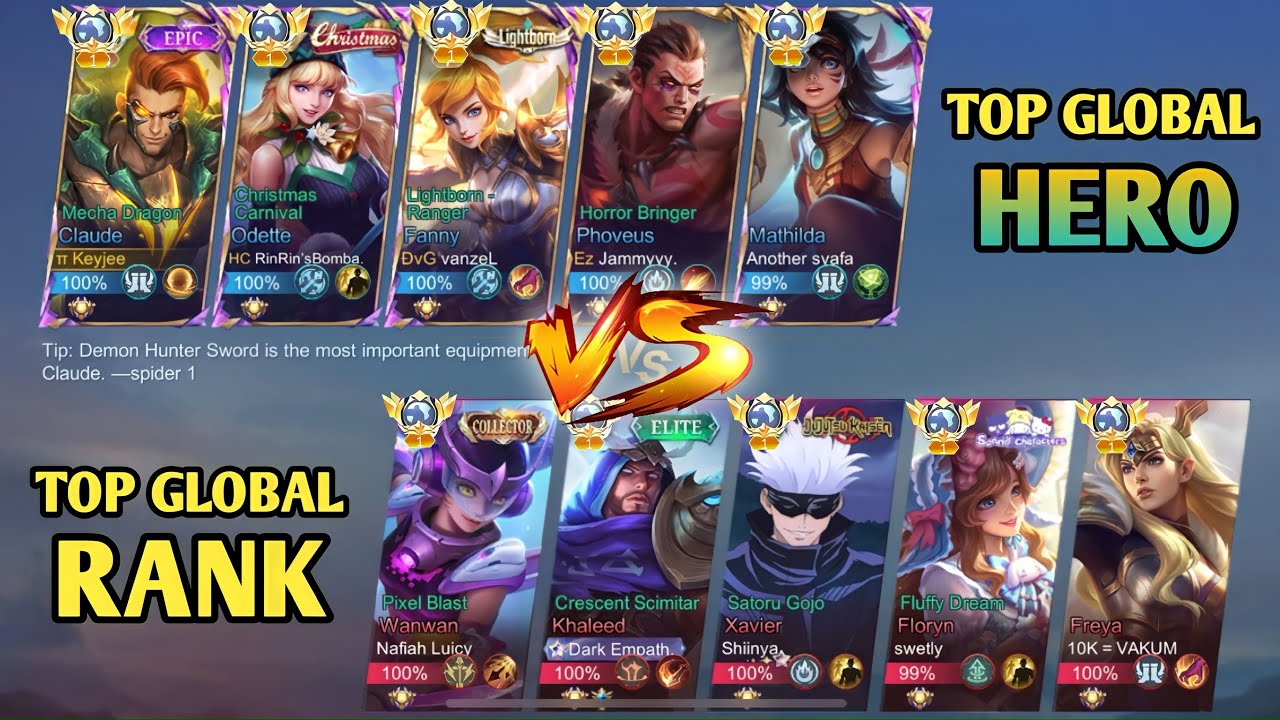 PARTY TOP GLOBAL HERO VS TOP GLOBAL RANK+HERO ️MATCH PANAS RANK RASA ...