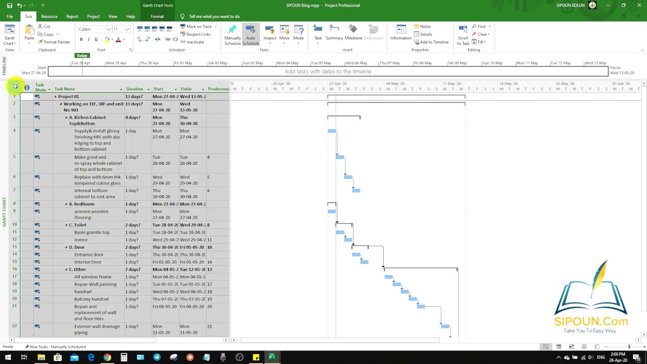 របៀបសសេរ ការងារចូលទៅក្នុង MS-Project (Task name for MS Project) - YouTube