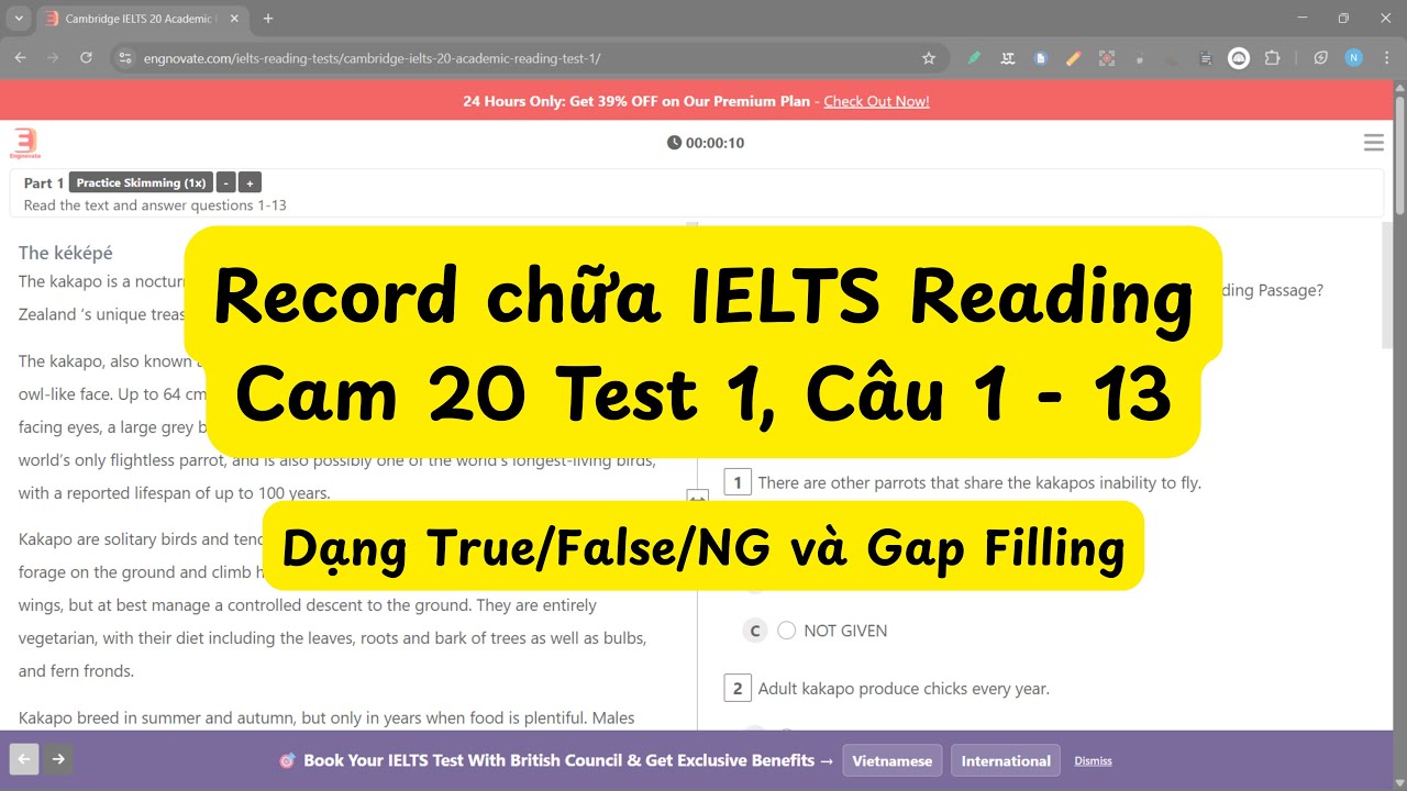 Record chữa IELTS Reading Cam 20 Test 1, Câu 1 - 13, True/False/NG và ...