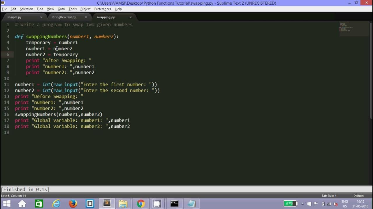 Step 3 4 Swapping Two Numbers Using Functions In Python Youtube