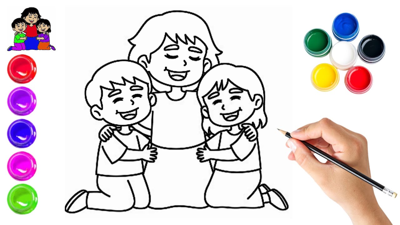 How to draw Mom and Colouring for kids and toddlers || ABCD rhymes song ...