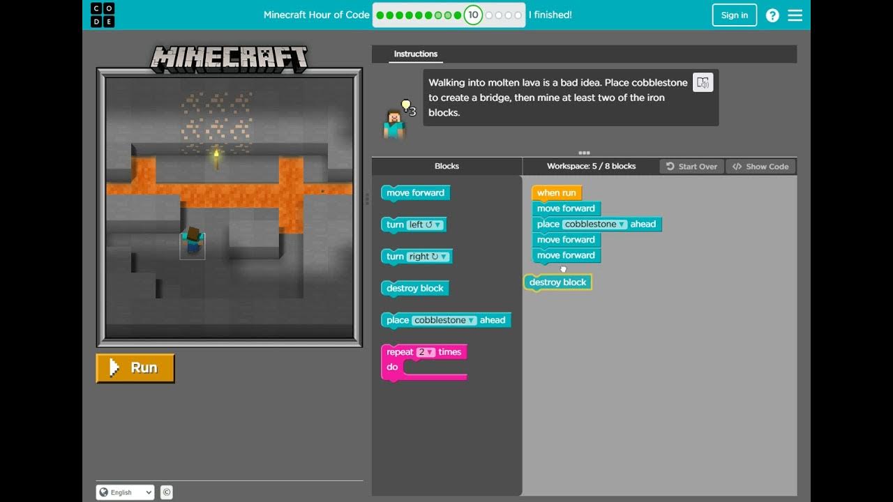 Minecraft Hour Of Code (MHOC) | Minecraft Adventurer | Level #10 - YouTube