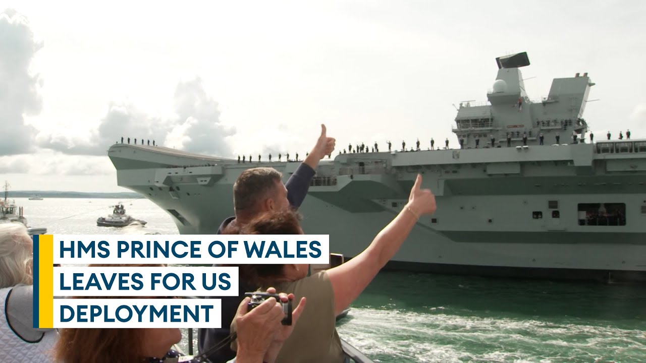 HMS Prince of Wales sets sail for drone and F-35 trials - YouTube