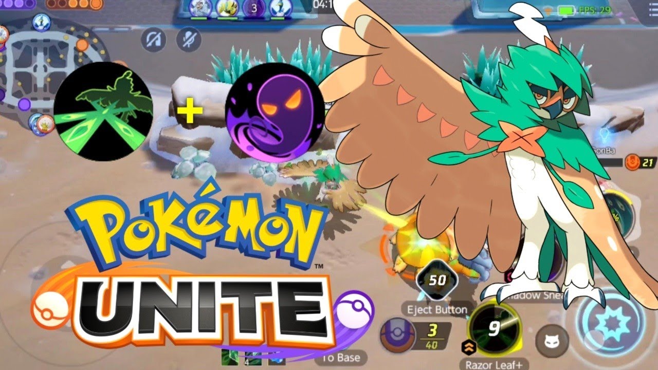 Pokemon Unite Mobile | Decidueye (Razor Leaf + Shadow Sneak) Gameplay ...