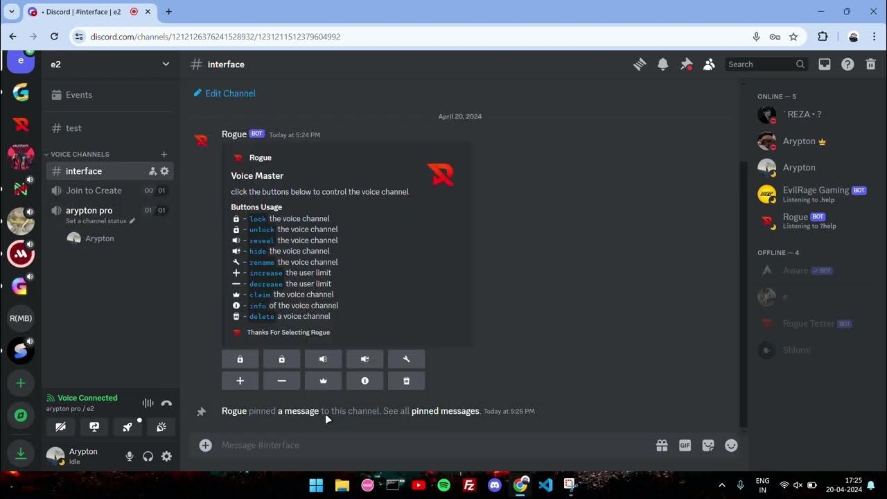 Rogue Bot Voice Master Setup Demonstration Astro Discord Discordbot Javascript Typescript