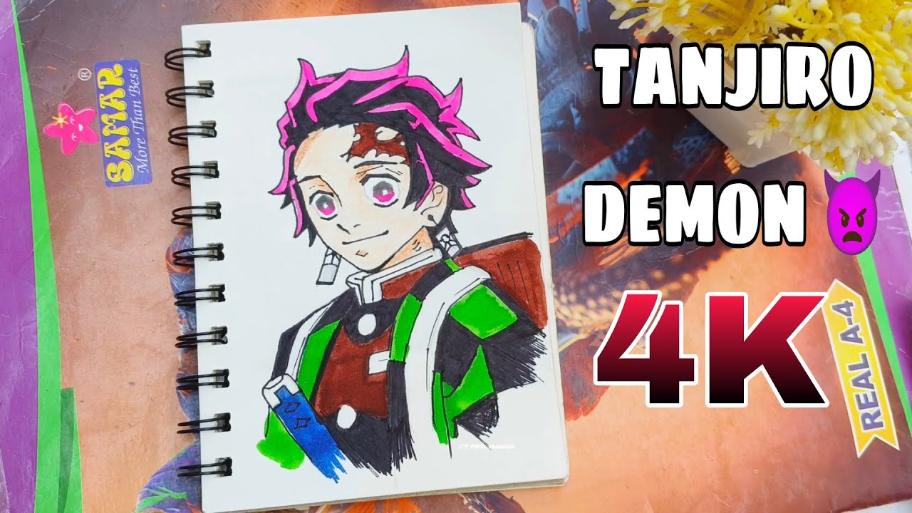 TANJIRO Anime Drawing Part 1|| using colour pencils || easy step by ...