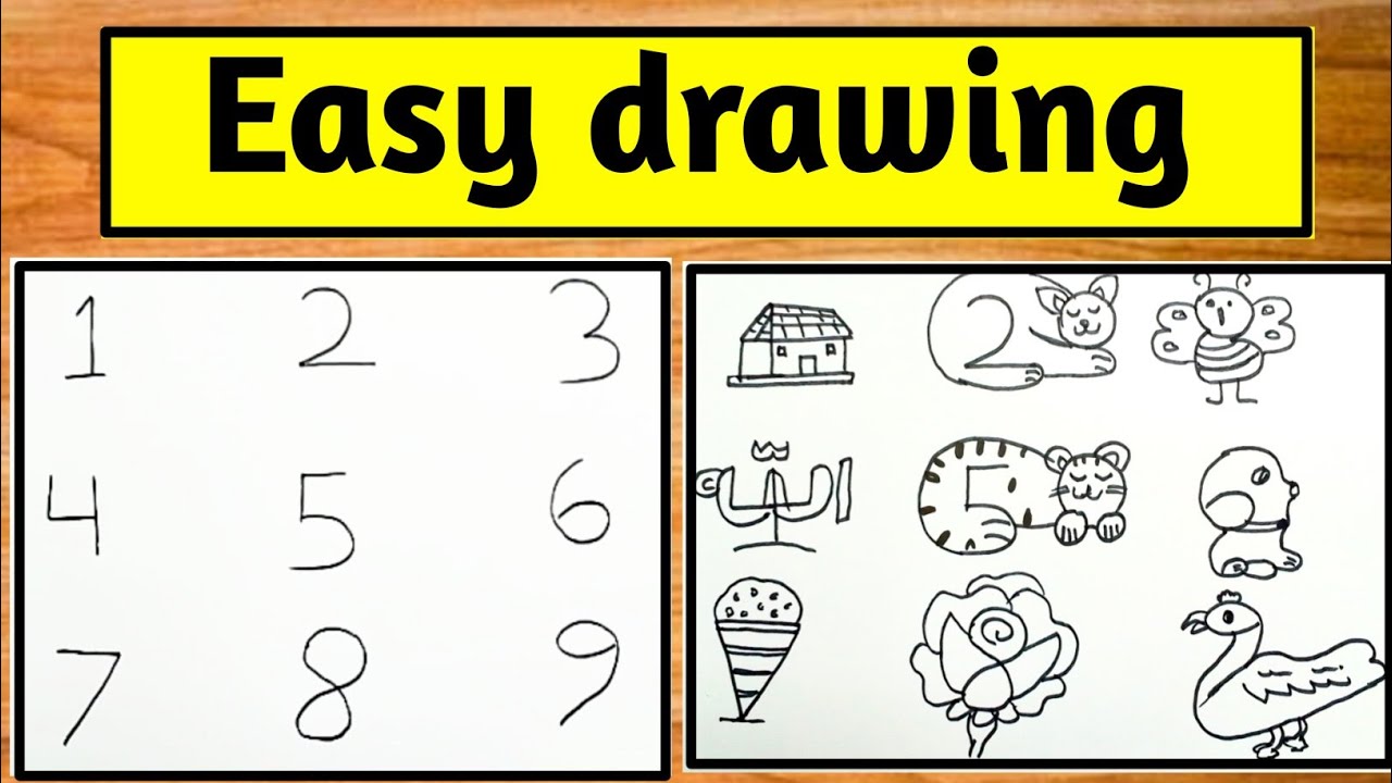 How to draw pictures using numbers || Simple drawing ideas for ...