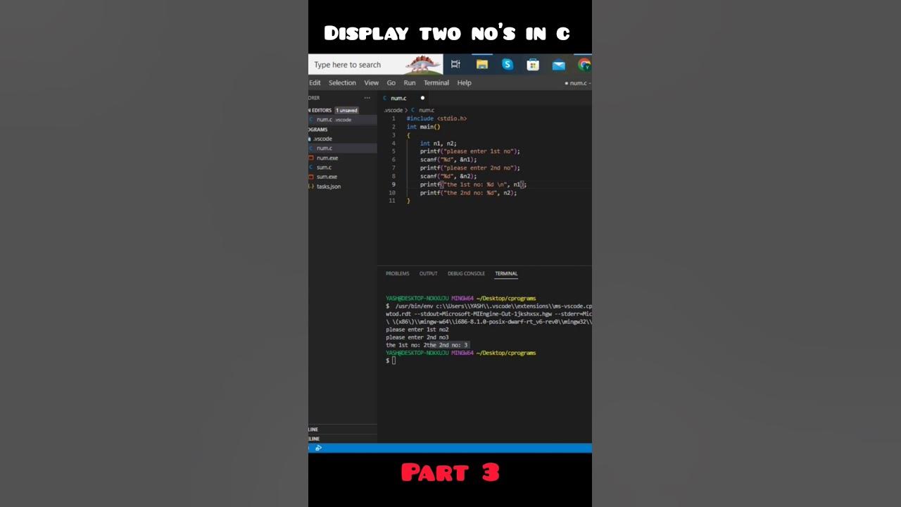 Display 2no S In C Part 3 Development Coding Trendingshorts Code Cprogram C Shorts 0