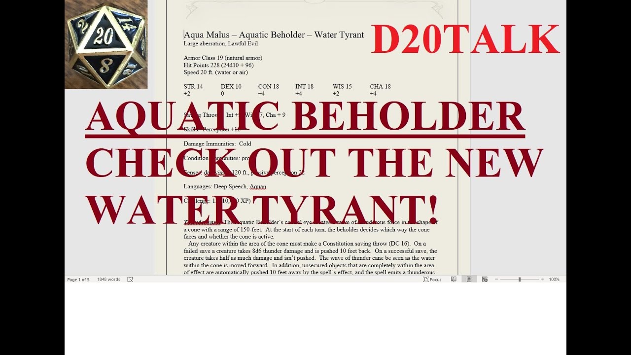 Aquatic Beholder! Check out the new terror of the water. - YouTube