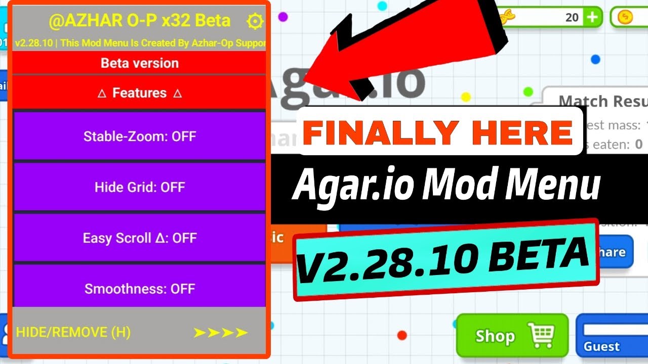 AGARIO MOD MENU | v2.28.10 beta release Azhar Op Mod | Free no login 😉 ...
