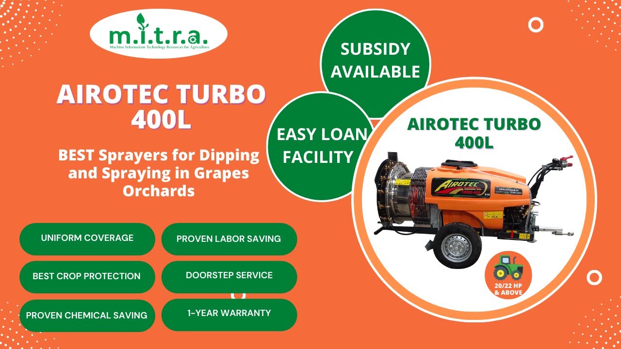 Mitra Airotec Turbo 400L with Mahindra Jivo Tractor | Sprayer for Grape ...