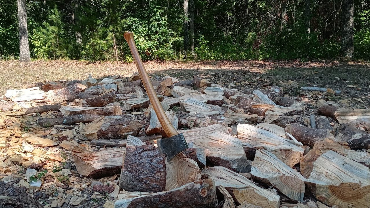 Hand splitting axe-bucked Virginia pine with a CASTERMAN AXE & TOOL ...