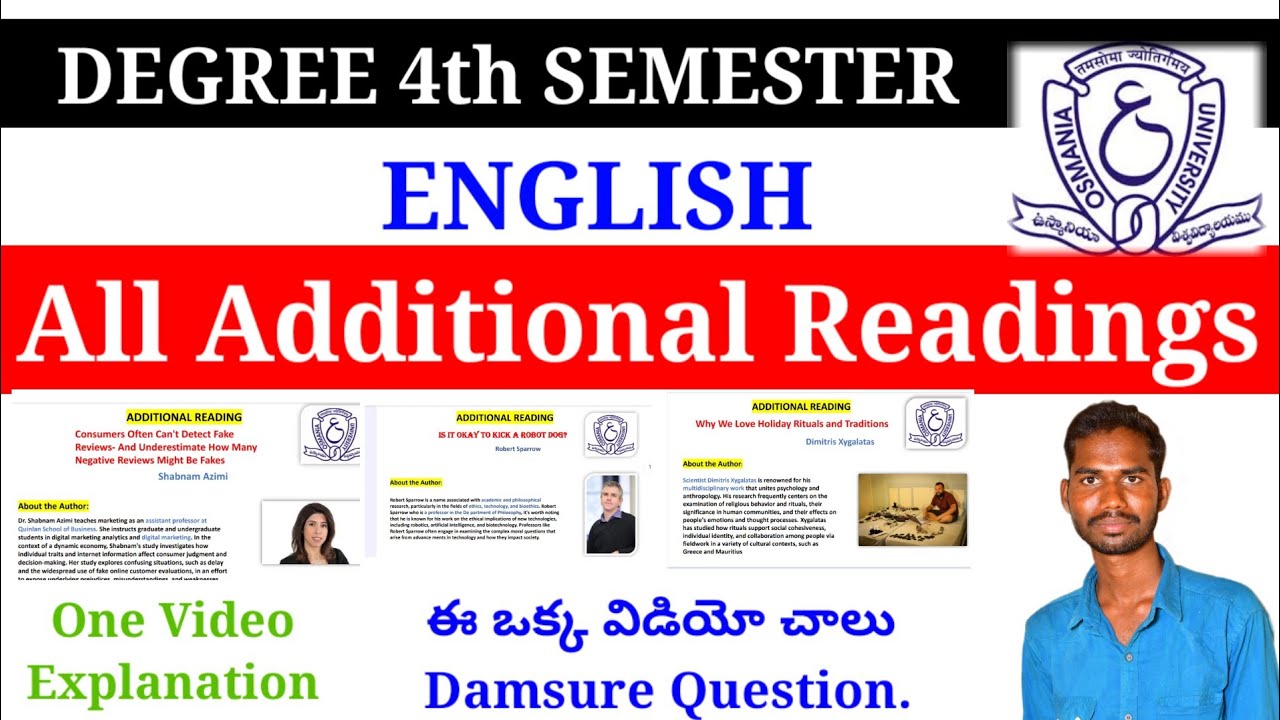 Degree 4th semester English All Additional Reading Important Questions Explanation - YouTube
