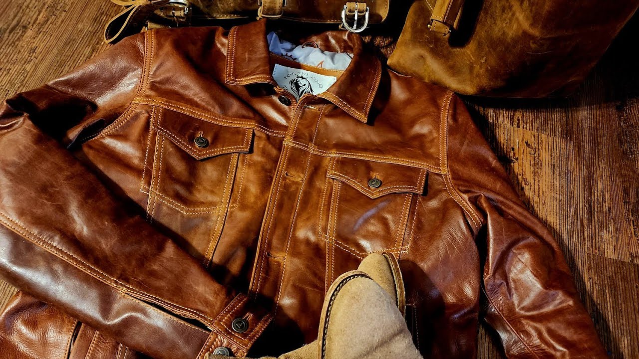 Trucker Jacket in brown pull-up leather - YouTube