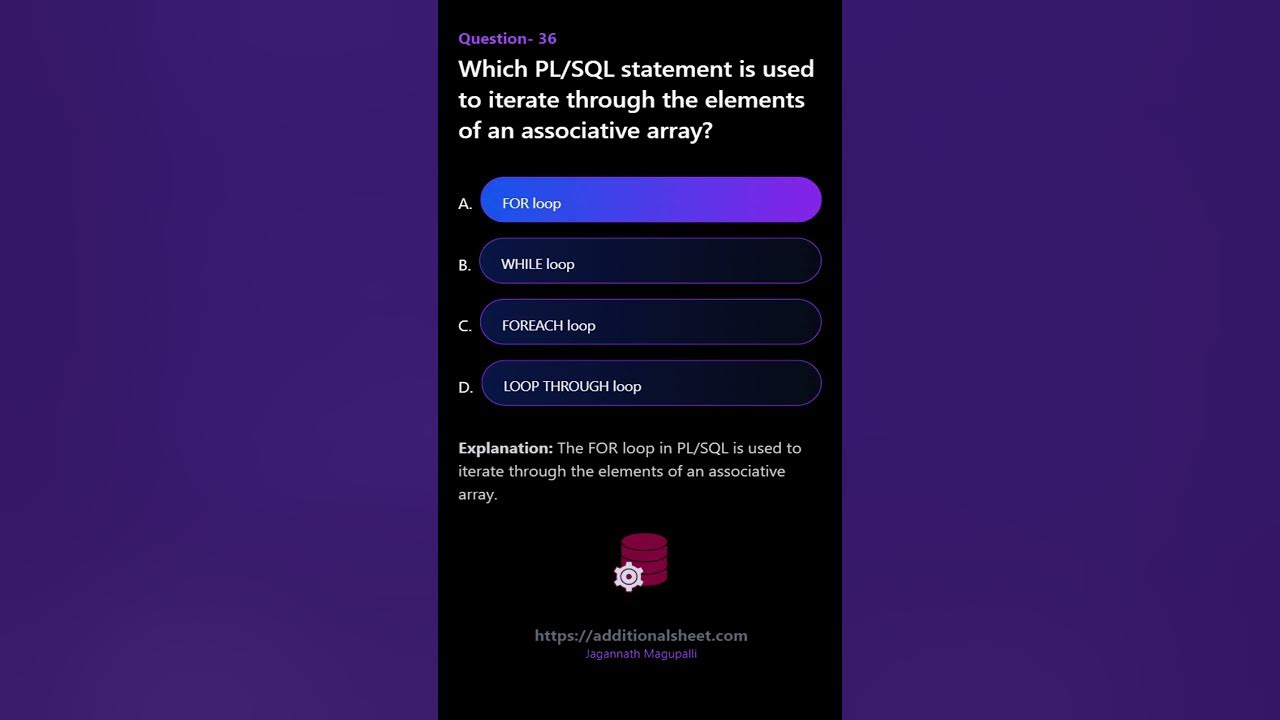 Which Pl Sql Statement Is Used To Iterate Through The Elements Of An Associative Array Youtube