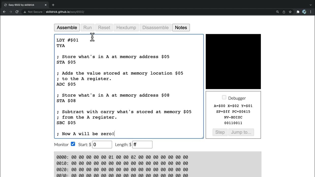 6502 Assembly Tutorial 3 - STA, ADC, and SBC - YouTube