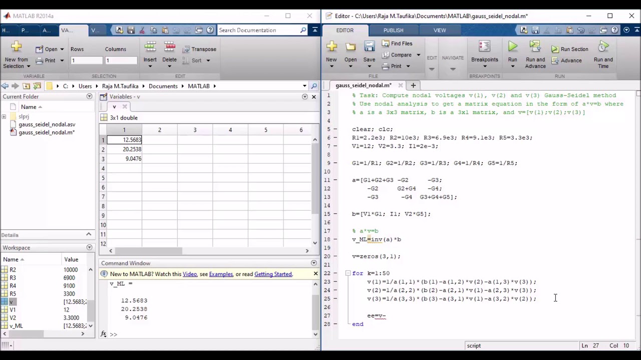 Gauss-Seidel for Nodal Analysis with Matlab - YouTube
