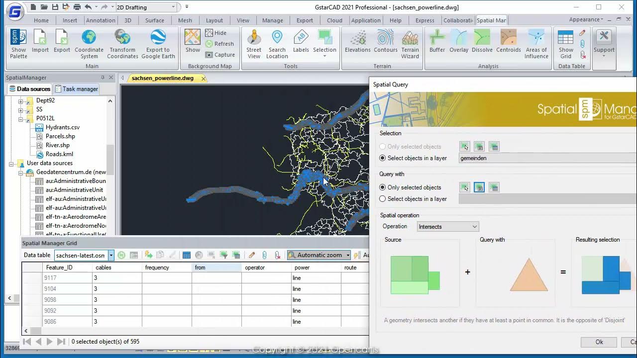 Locating polygons crossed by specific linear objects (GstarCAD) - Spatial Manager Blog - YouTube