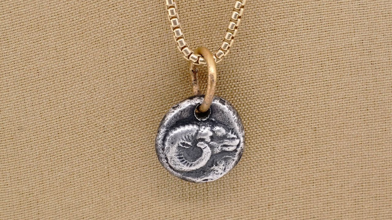 Miniature Ram Coin Amulet Pendant Necklace, 24kt Gold and Silver - YouTube