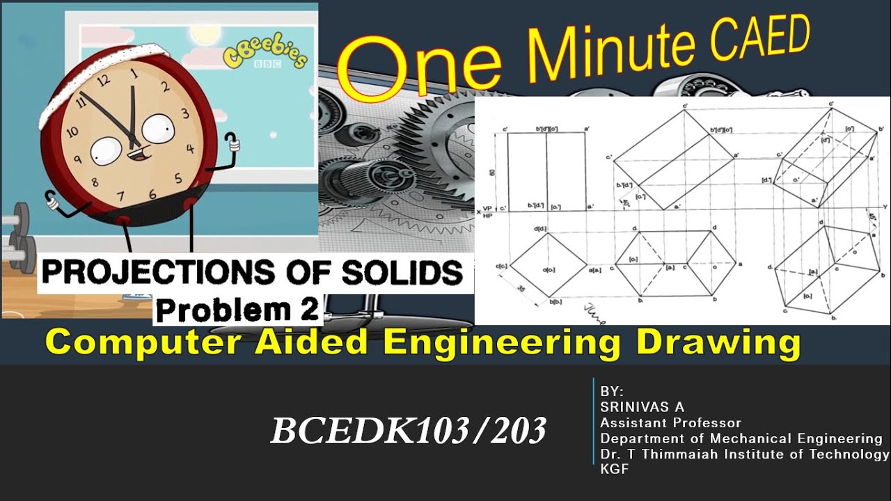 Projection of Solids 2nd problem #caed Computer Aided Engineering Drawing BCEDK103/203 1st year ...