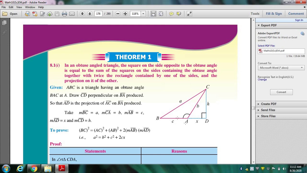 Theorem no. 1| unit 8| Class 10 (Science)| Projection of a side of a ...