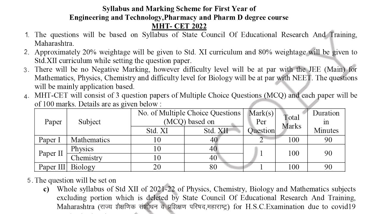 MHT CET 2022 Syllabus and Marking Scheme - YouTube