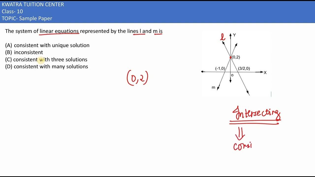 2. The system of linear equations represented by the lines l and m is ...