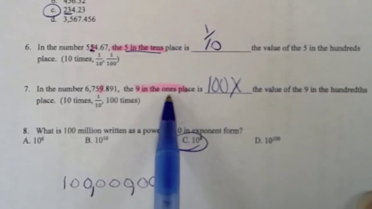Place Value and Powers of 10 Practice Test Answer Key - YouTube