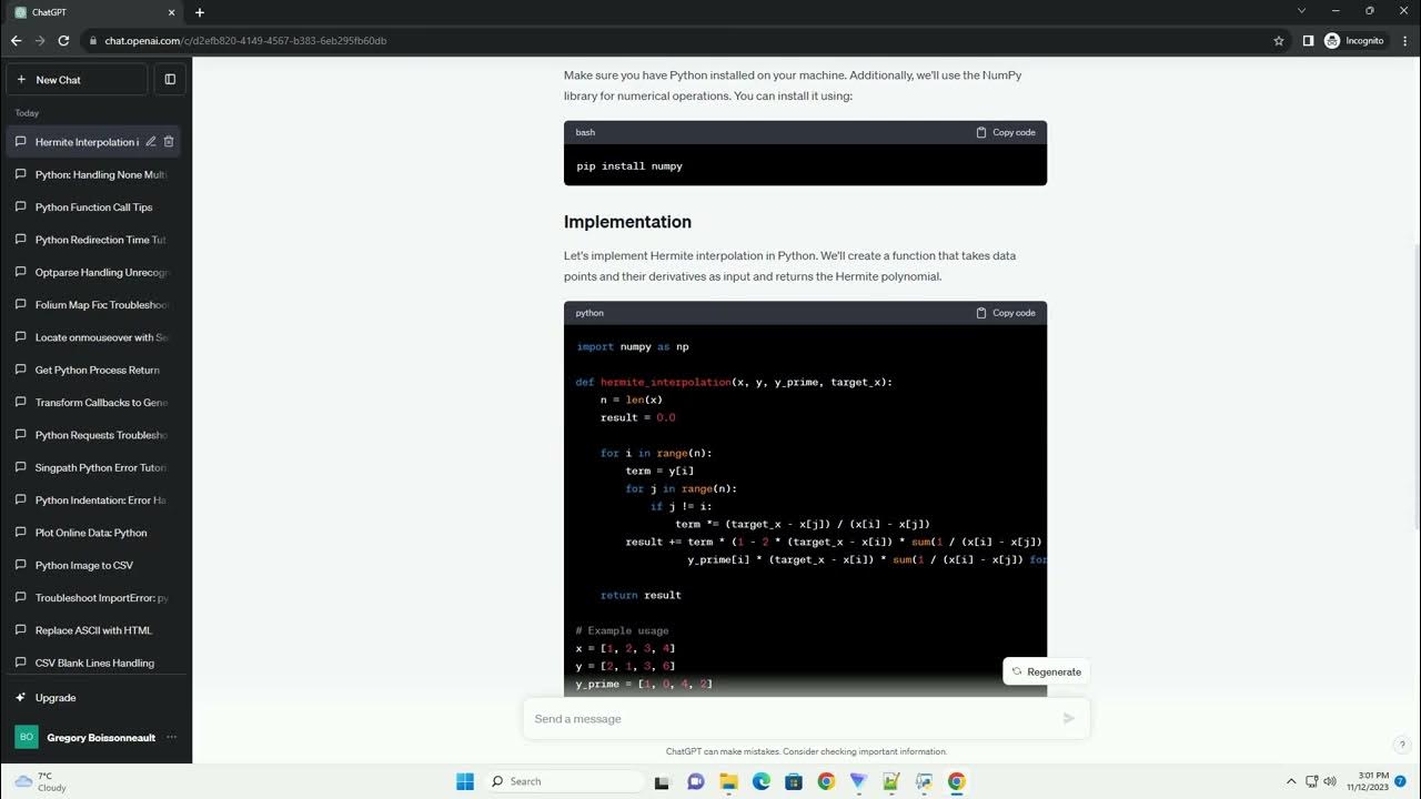 Hermite interpolation in Python - YouTube