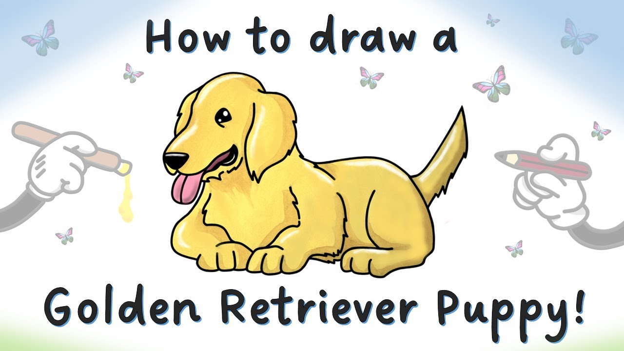 How to draw a Golden Retriever Puppy | Happy Fingers Kids Art - YouTube