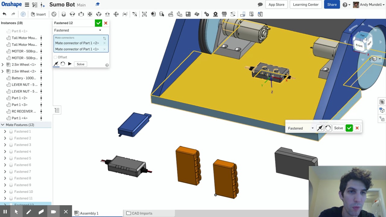 Sumobot Onshape Video 9 - Adding Electronics - YouTube
