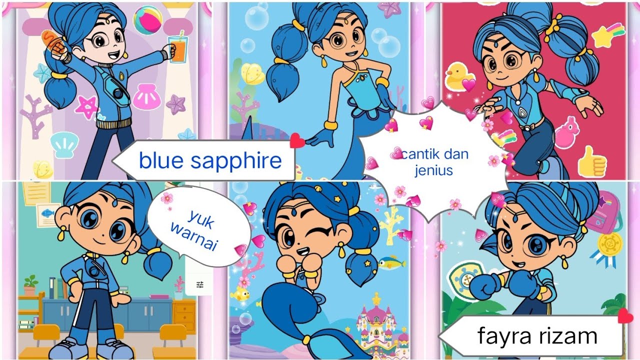 BLUE SAPPHIRE 💙 MEWARNAI KARAKTER BLUE DI RAINBOW BUBBLEGUM, MIRIP ...