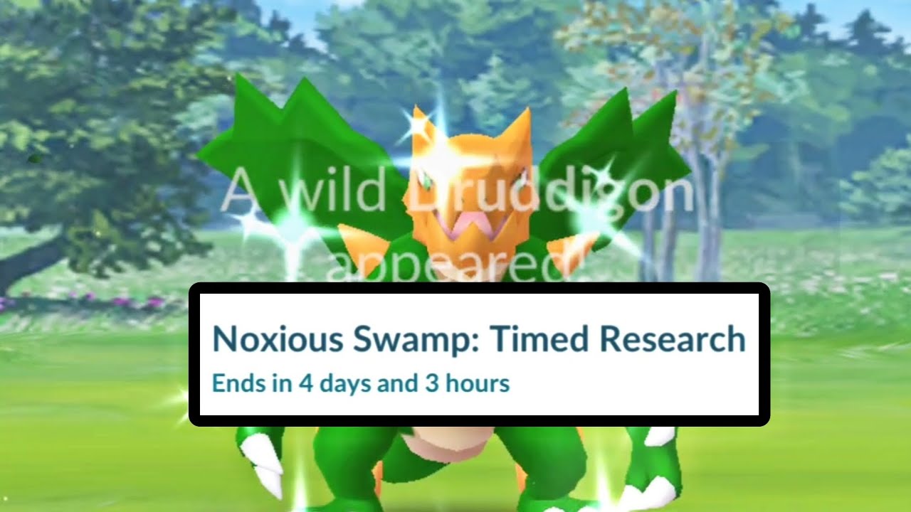Shiny dragon Pokemon = Noxious Swamp Timed research - YouTube