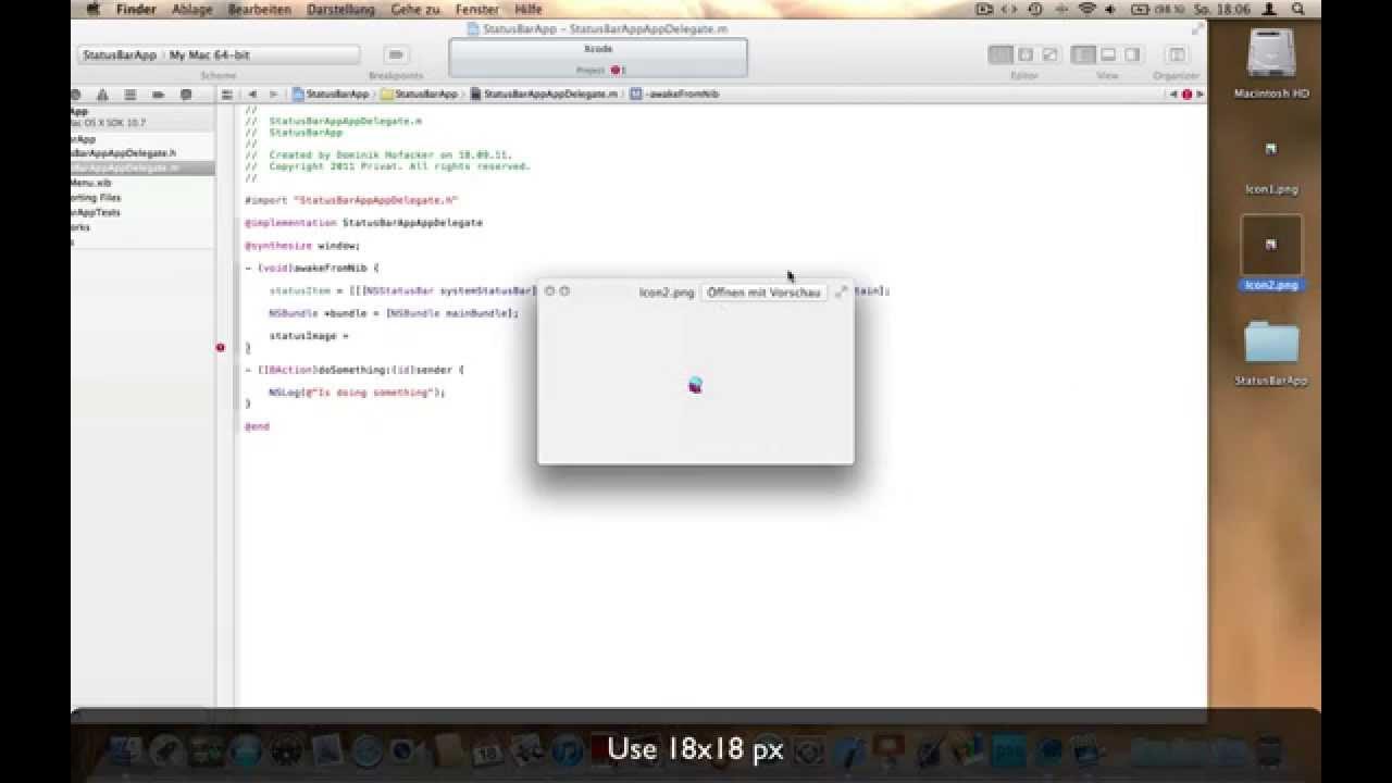 Xcode 4.1 Tutorial - Create a menu bar application (NSStatusItem / StatusBar app) + DOWNLOAD ...