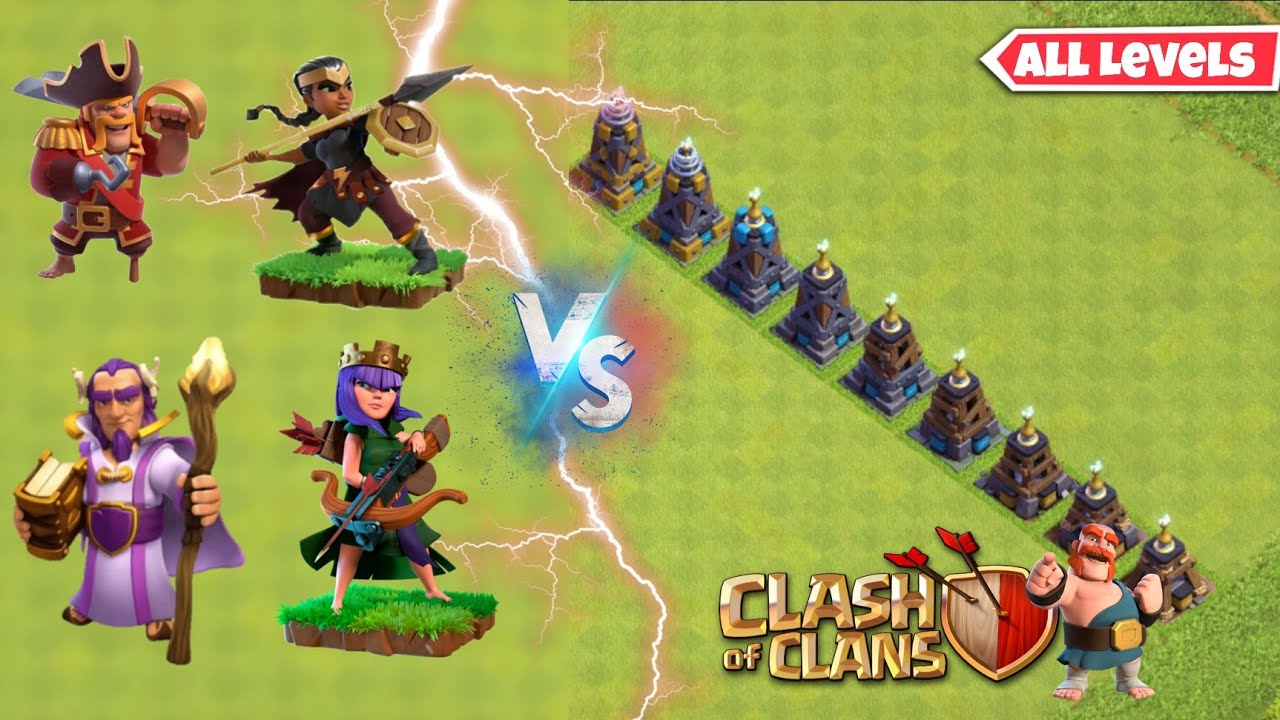 Coc clash of clans challenge All Hero max Levels vs all Mega Tesla ...