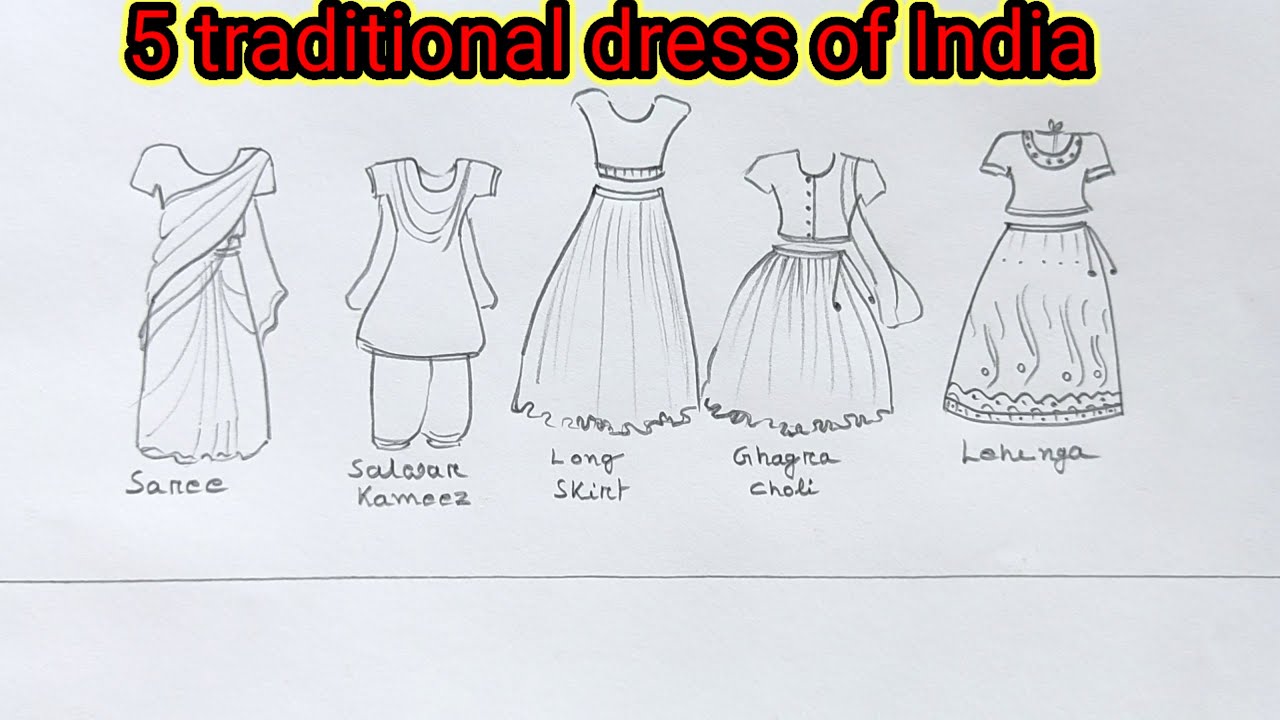 5 traditional dress of india drawing/different type of traditional ...