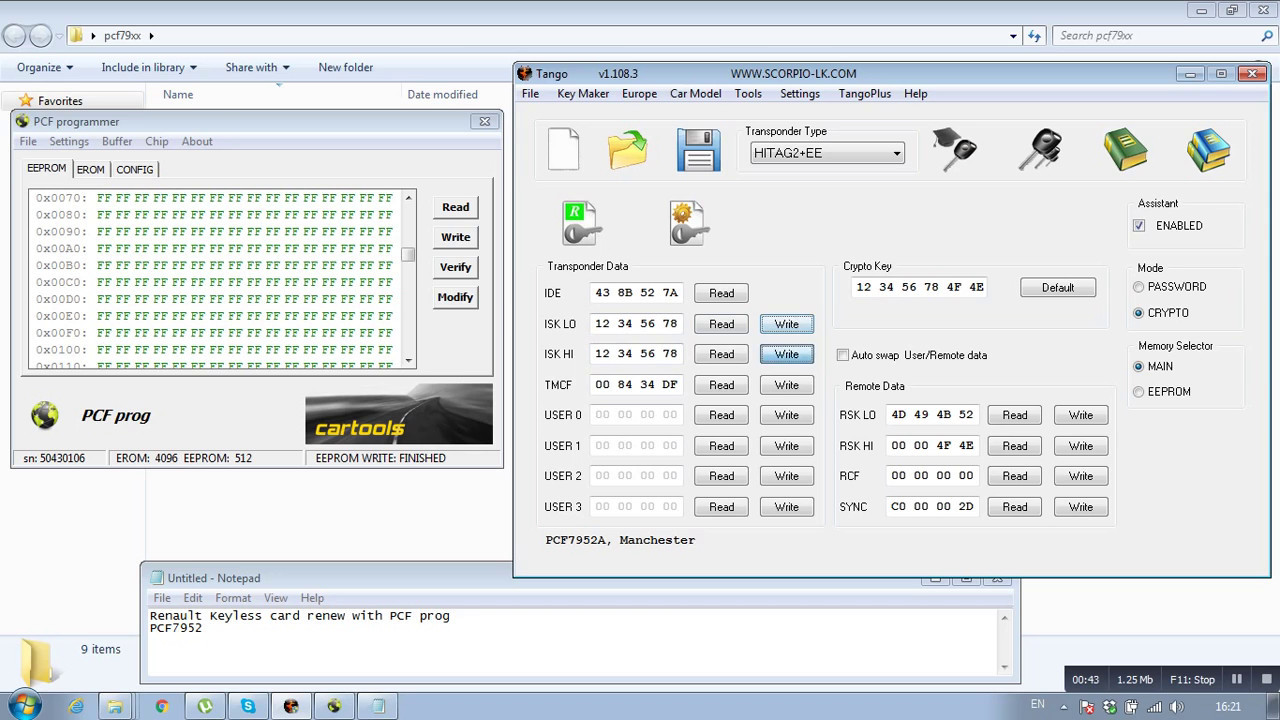 Renault Keyless PCF7952 renew - YouTube