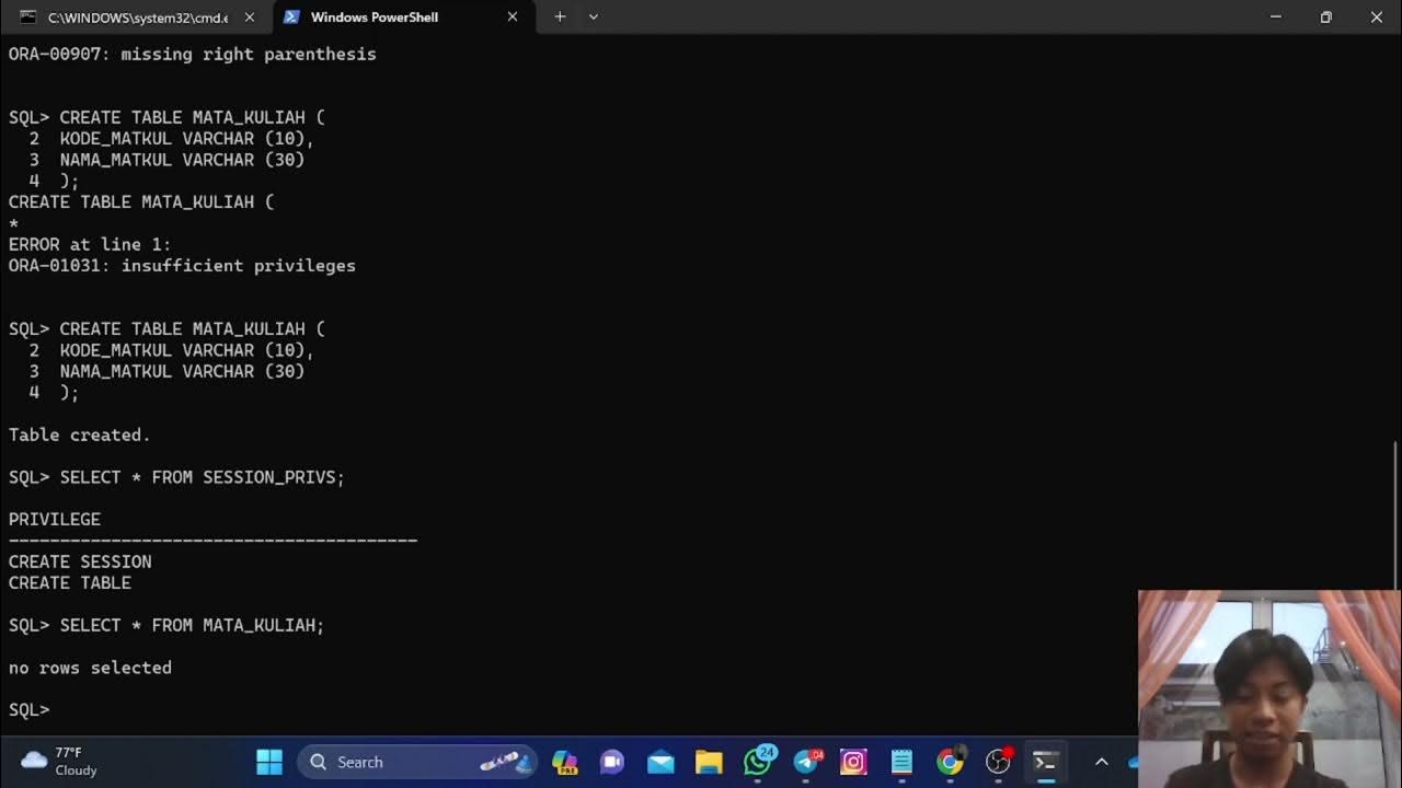 MENGAPLIKASIKAN DCL ( DATA CONTROL LANGUAGE ) KE DALAM SQL PLUS - YouTube