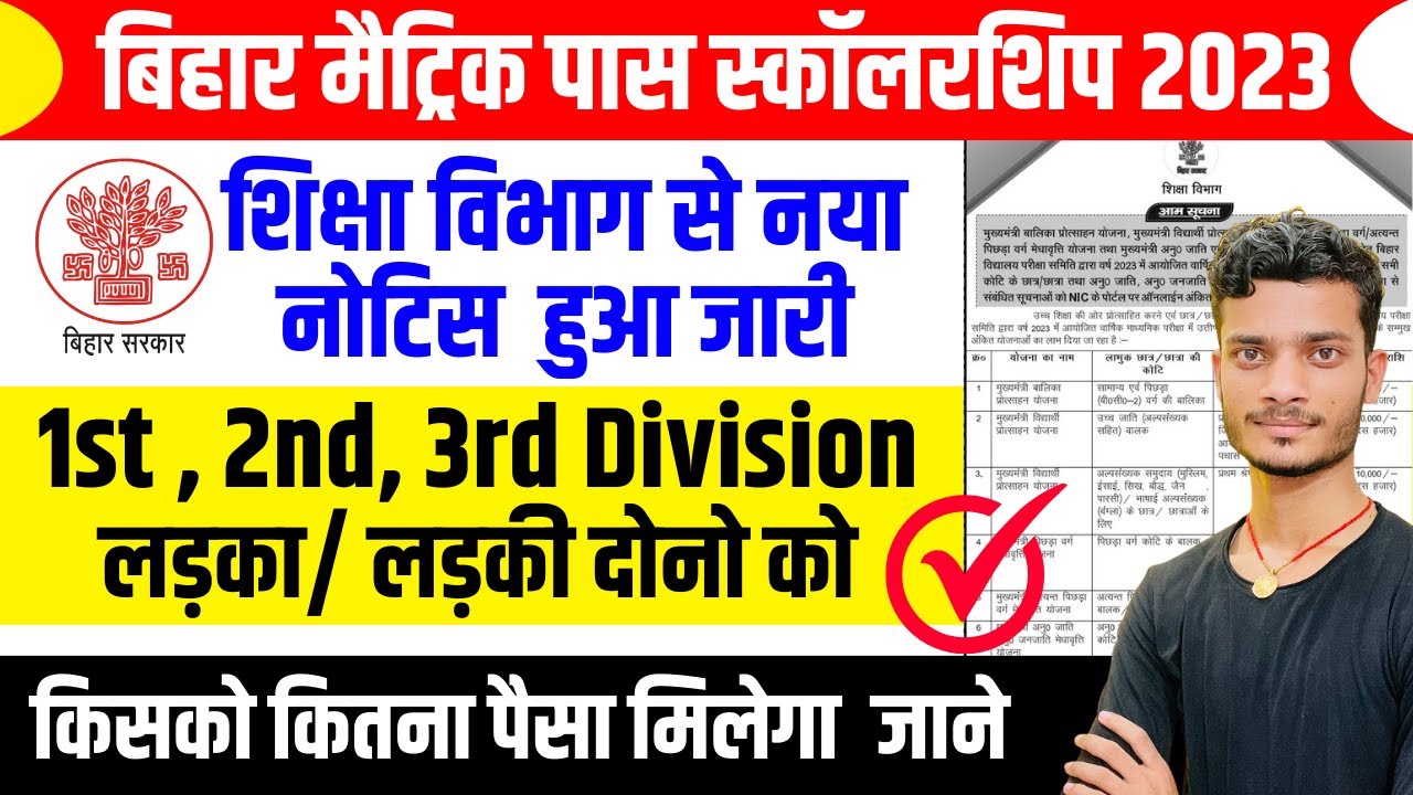 Bihar Matric Pass Scholarship 2023 Bihar 10th Scholarship 2023 Apply