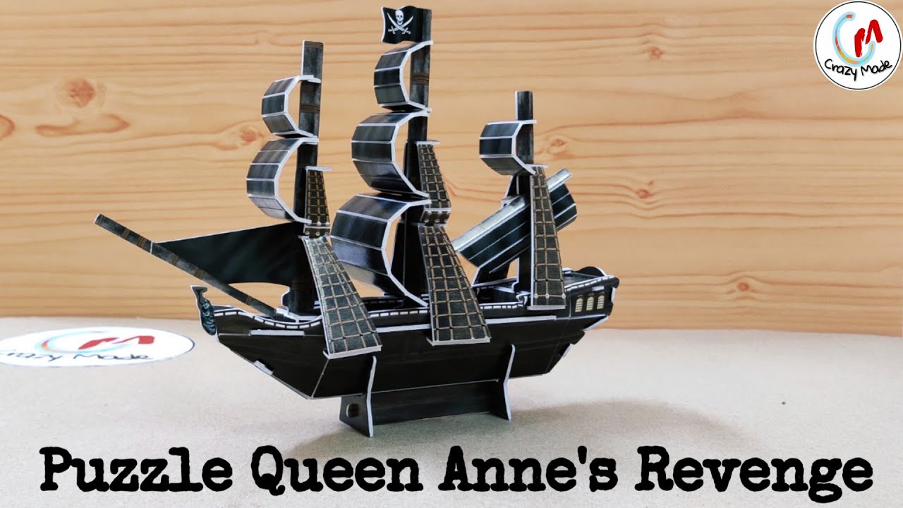 Make easy cardboard ship 3D Puzzle||Puzzle Queen Anne revenge pirate ...
