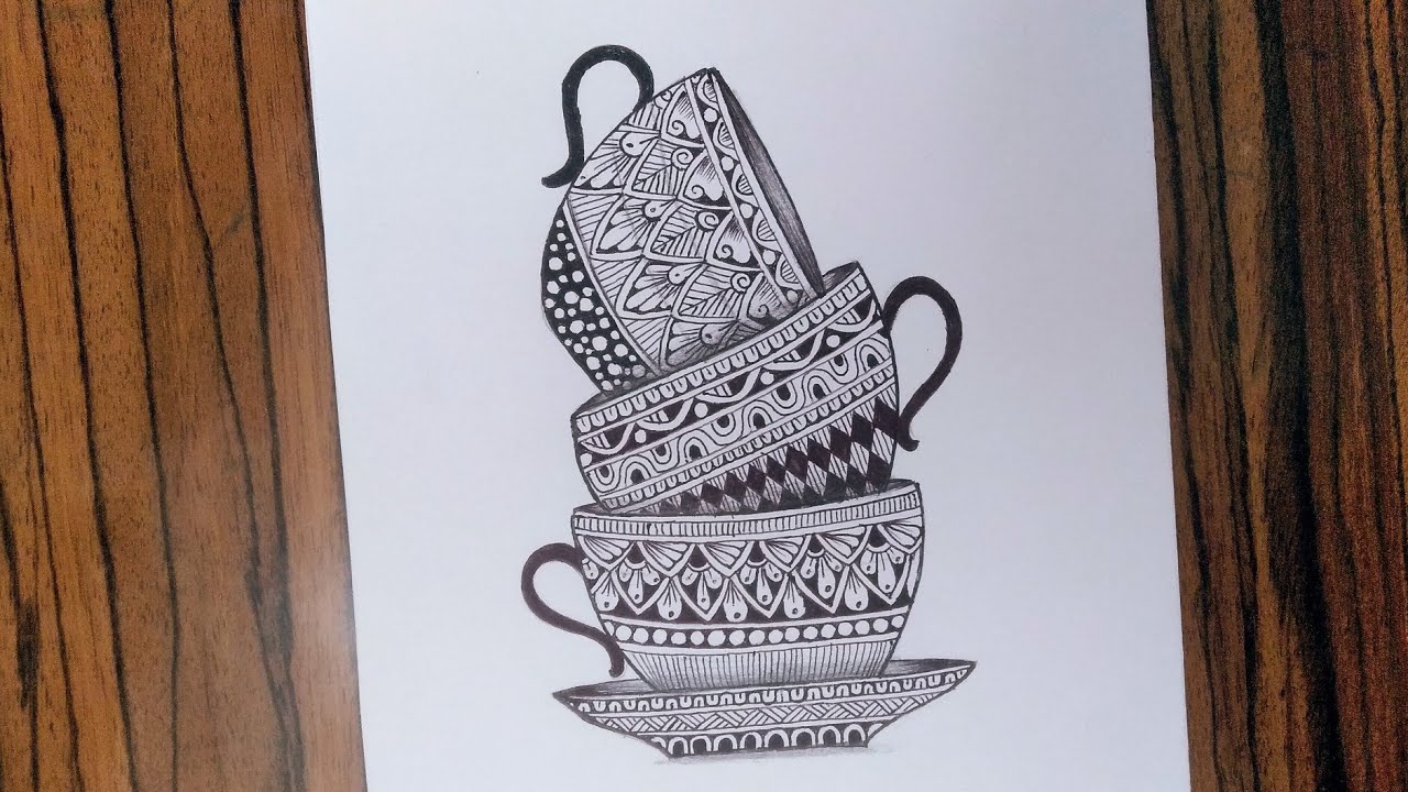 Creative Tea cups Mandala Art | mandala art for tea cup drawing - YouTube