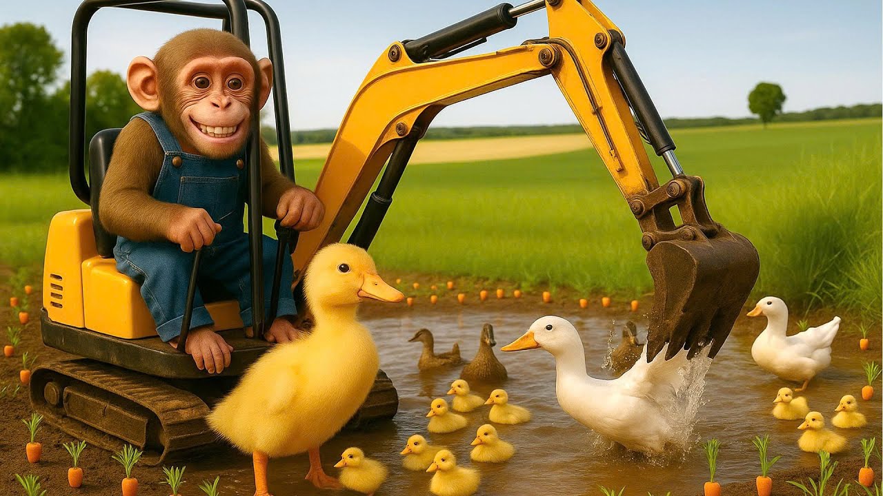 Monkey Coco Bathes the Ducks and Cleans Up the Stream - Monkey Farm ...