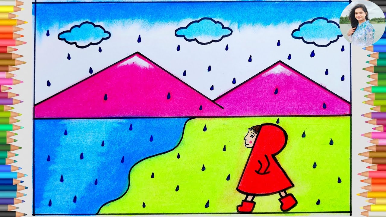 Rainy Season Drawing | How to Draw Rainy Day Drawing | Simple Rainy Day ...