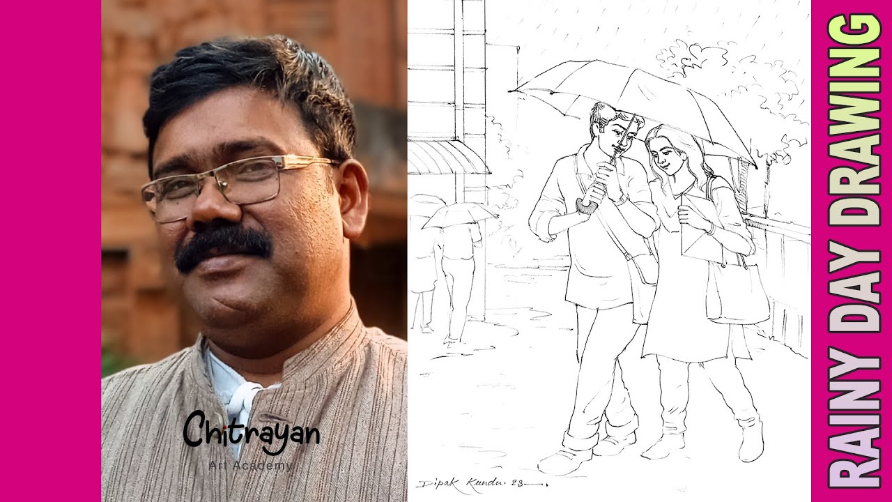 || Rainy Day Drawing Sketch | How To Draw Rainy Season | Rainy Season ...