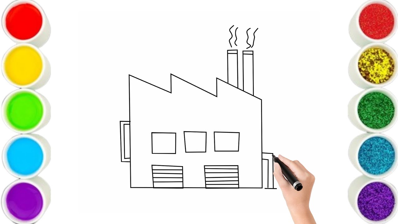 How to draw a factory 🏭 || factory drawing || easy drawing for kids and ...