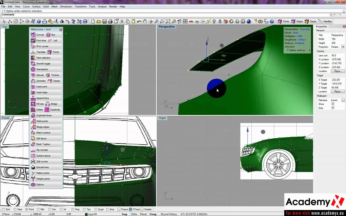 T-Splines 2.1 modeling of car 07 - YouTube