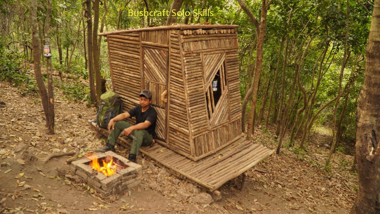 Off Grid Building A-Cabin Wood Camping In 3Day Bushcraft ,Fireplace ...