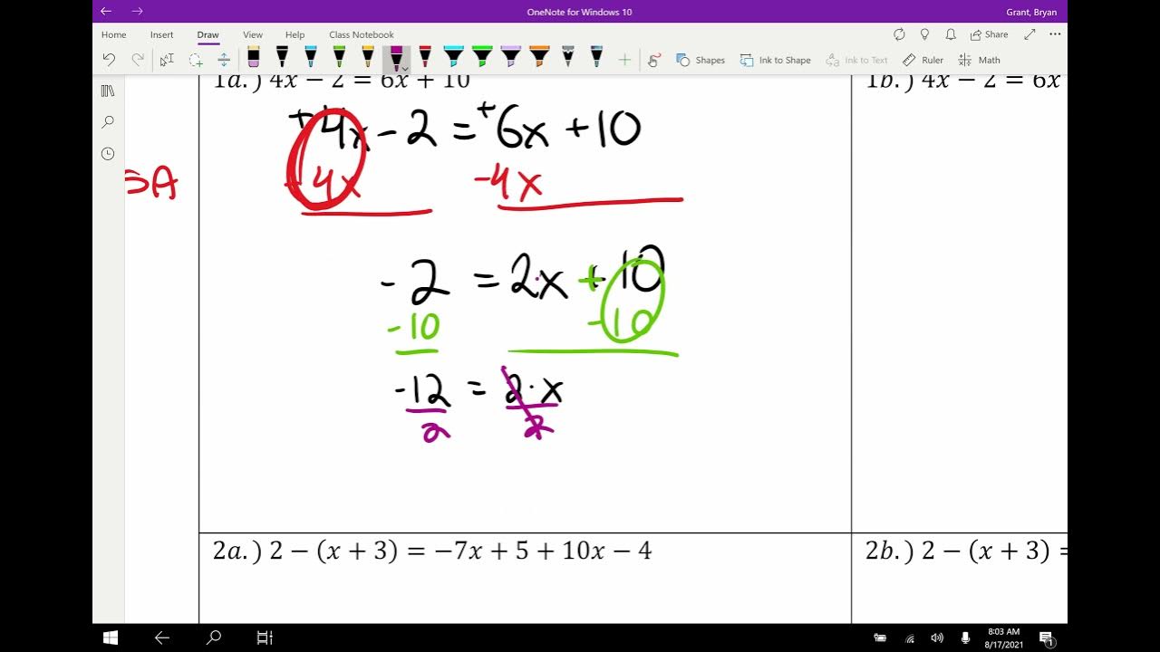 Lesson 1.05 - Equations with Variables on Both Sides - YouTube
