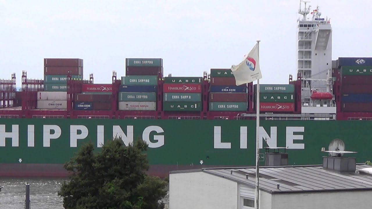 CSCL Atlantic Ocean leaves Hamburg - YouTube